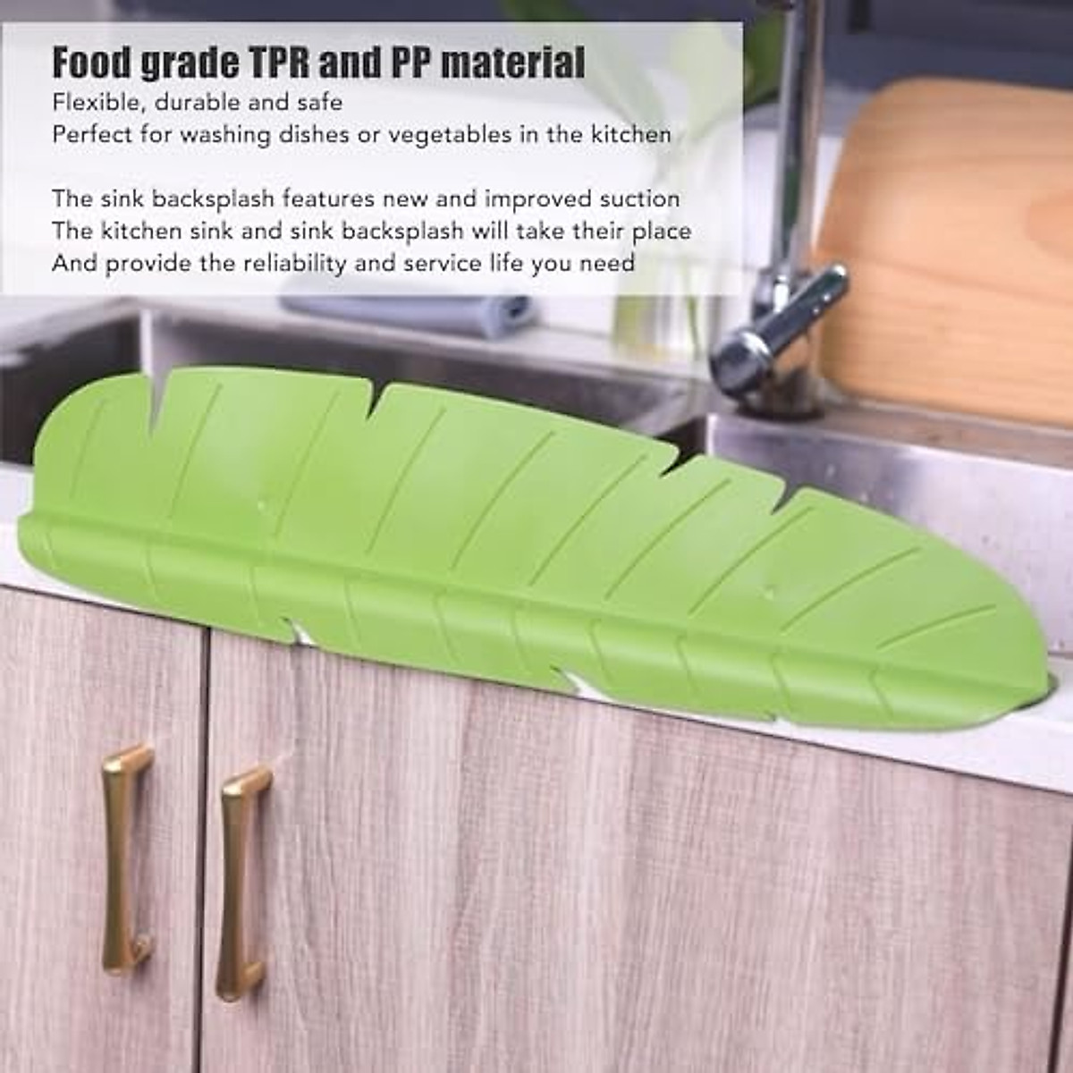 Silicone Sink Splash Guard, Faucet Mat for Kitchen Sink Leaf Shaped Sink Water Splash Guard with Suction Cup Base for Kitchen Bathroom Sink(Green)