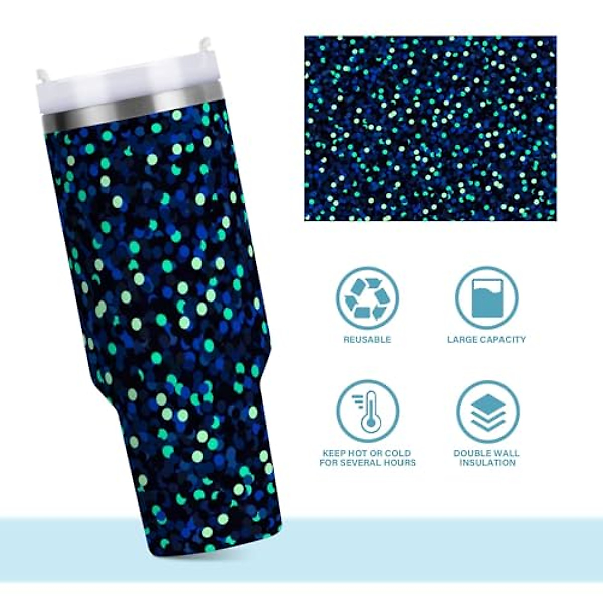 ODAWA Large Leak Proof Tumbler, Night Blue Navy Vacuum Insulated Tumbler with Handle and Straw Lid Insulated Travel Tumbler