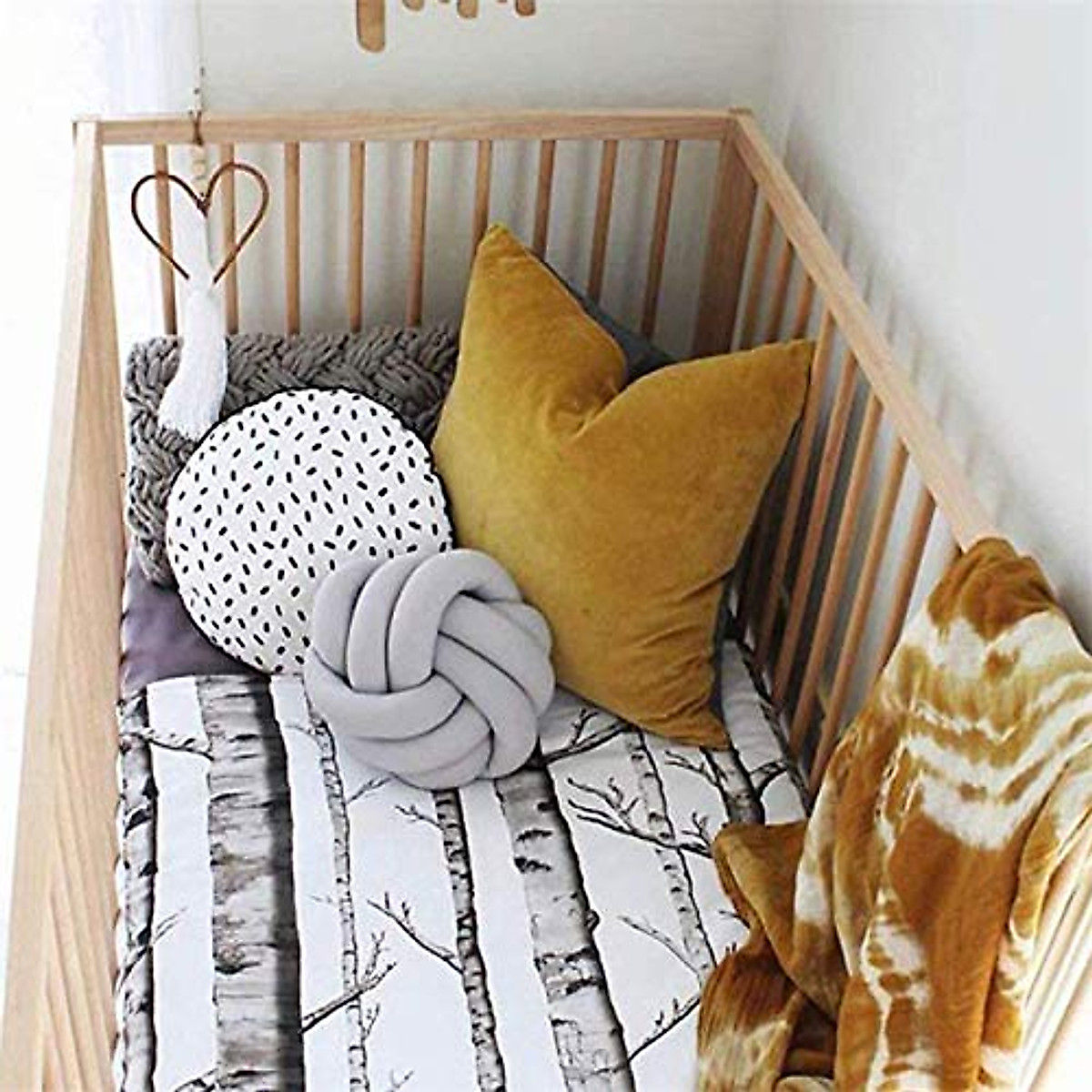 ZANYB Soft Knot Ball Throw Pillow Home Decor Cushion Plush Throw Knotted Pillow Handmade Round Pillow Knotted Bedroom Decor, Grey, 11.8x11.8''