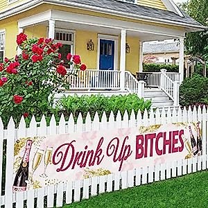 Drink Up Bitch Large Banner, Engagement Banner, Hen Party, Bride to Be Lawn Sign Porch Sign, Bachelorette Party Decorations, Indoor Outdoor Backdrop 8.9 x 1.6 Feet