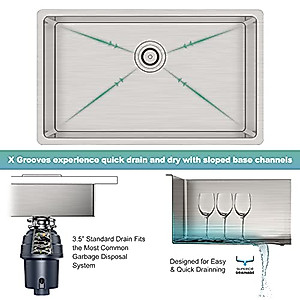 SR SUN RISE 30 Inch Kitchen Sink, Undermount Single Bowl Kitchen Sink, 16 Gague 304 Stainless Steel Sink with Roll Up Dish Drying Drainer & Strainer & Bottom Grid, 30"×18"×10"