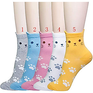 DOBIKULU Womens Grils Cute Animal Cat Socks, Cat Lover Gifts for Women, Female Presents for Mom Lady, Funny Cotton Casual Crew Novelty Socks, Fun Lovely Print Pattern Socks