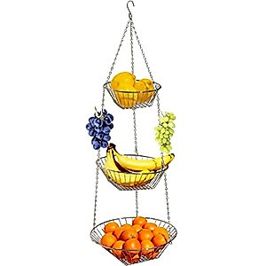 DecoBros Hanging Fruit Basket 3-Tier, Chrome
