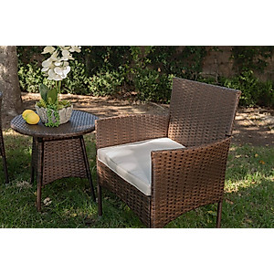 Barton 3 Pieces Bistro Chair Set w/Glass Table Beige Outdoor Patio Furniture Wicker Rattan Modern Conversation Chat Seating