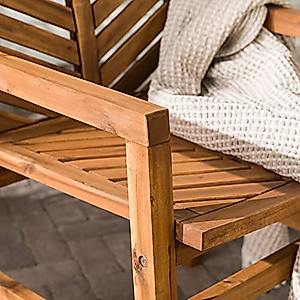 Walker Edison 2 Piece Outdoor Patio Chevron Wood Chair Set All Weather Backyard Conversation Garden Poolside Balcony, Set of 2, Brown