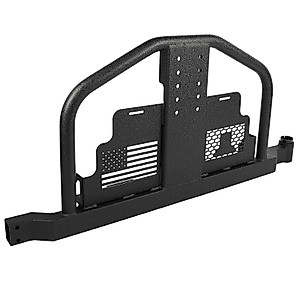 OCPTY Front Bumper and Rear Bumper with and Tire Carrier Fit For 2007-2015 2016-2018 for Jeep Wrangler JK Winch Plate with D-ring LED Lights with and Tire Carrier Texture Black