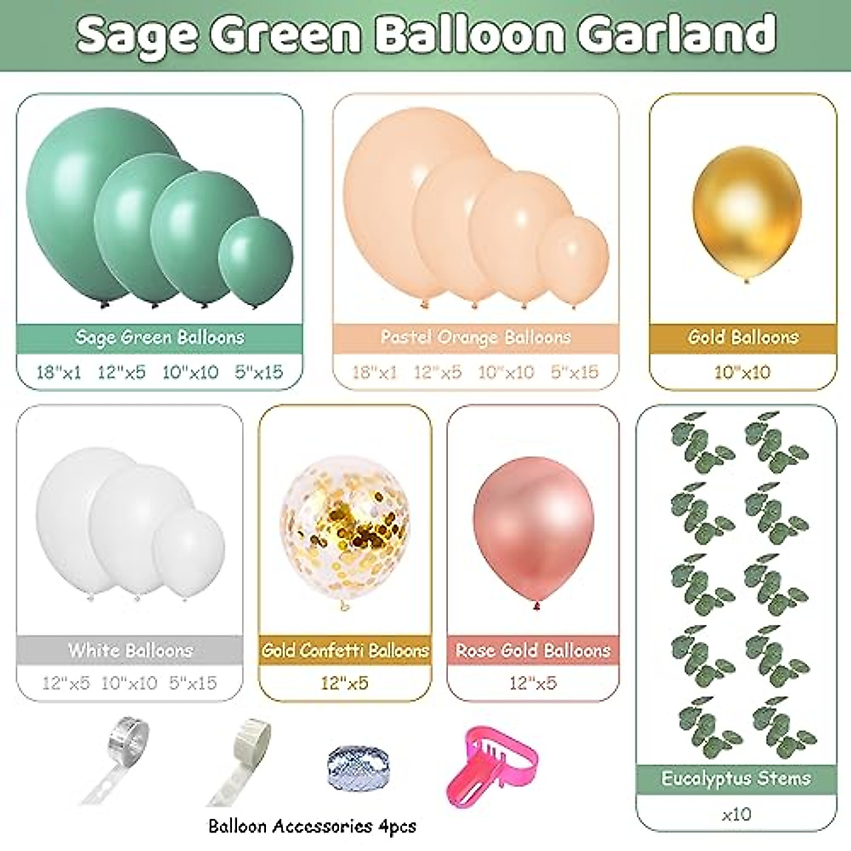 166Pcs Sage Olive Green Blush Peach Balloon Garland Arch Kit Orange White Green Gold Balloons Eucalyptus for Tropical Wedding Jungle Safari Greenery Baby Shower Birthday Party Decorations