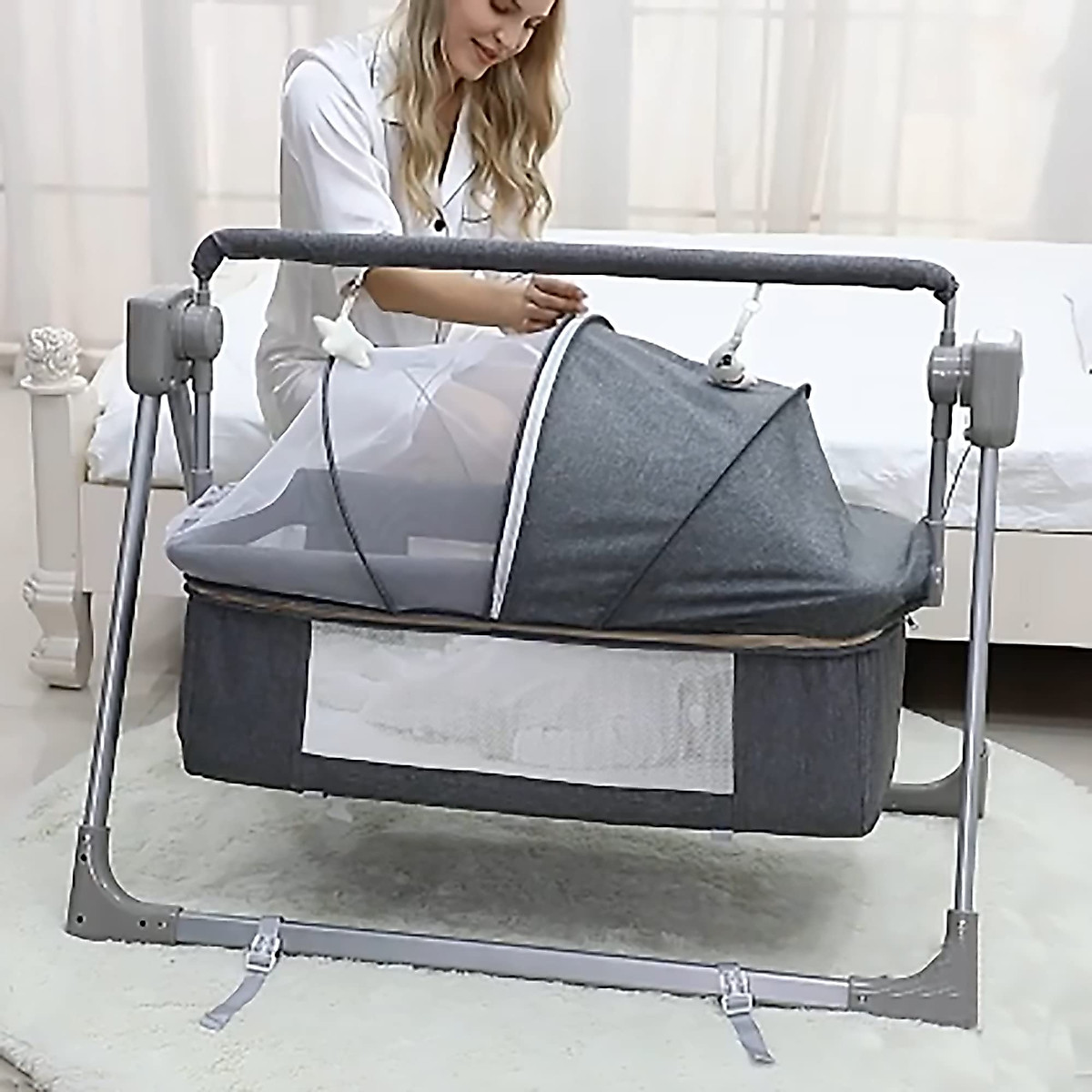 Electric Baby Swing,baby rocker,Rocking Chair Electric Cradle Baby Swing Bed,Adjustable Bedside Cribs,Automatic Rocking Recliner Crib Basket, Baby Safe Bed,Best Baby Bed For Infant Newborn Unisex