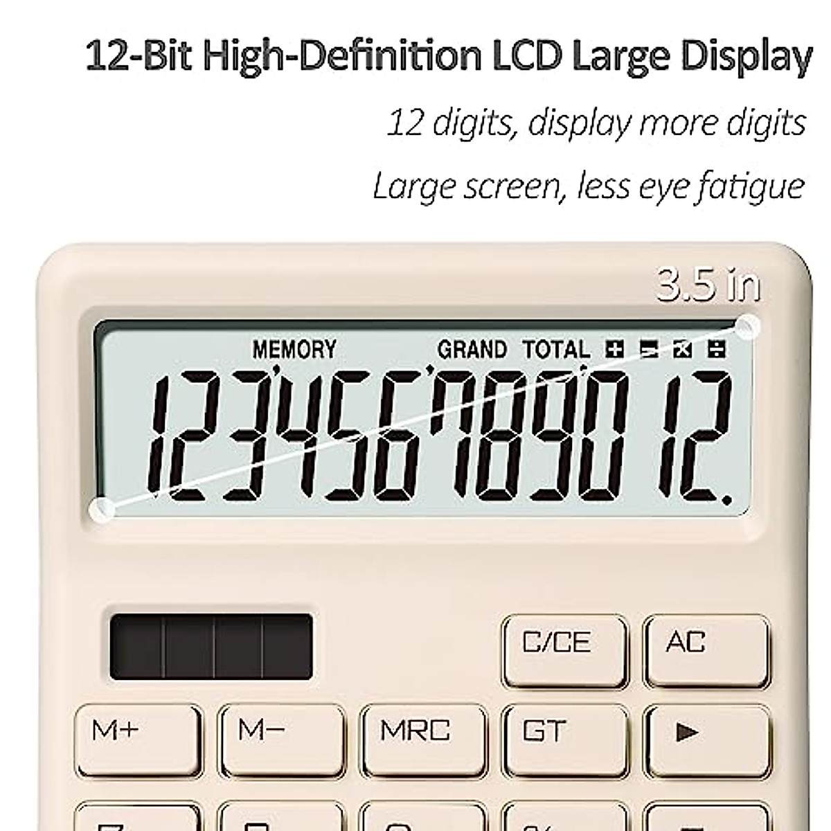 Desktop Calculator 12 Digit,Standard Dual Power Battery and Solar,Desk Calculators with Large LCD Display,Perfect for Home, Office,and School Use,Auto Sleep (Beige)