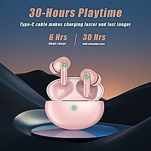 Wireless Earbuds Bluetooth in-Ear Headphones with 4 Microphones ENC Noise Cancelling Clear Calls Wireless Ear Buds 30H Playback IPX5 Waterproof Sports Stereo Earphones for iPhone Android (Rose Gold)