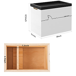 GMFINE Wooden Tampon Holder for Bathroom with Vanity Tray Lid, Feminine Product Organizer Shark Week Tampon Storage Box Container, Pad and Tampon Bathroom Organizer, 8" L x 5" W x 6.5" H (Shark Week)