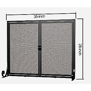 Fire Beauty Fireplace Screen with Hinged Doors, Powder Coated Steel Frame, Metal Mesh, Handcrafted Solid Steel,Decorative Design, Free Standing Spark Guard