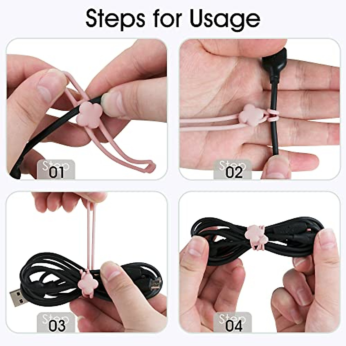 Nearockle Silicone Cable Ties, 15Pcs 4.2" Reusable Cable Straps Cord Organizer Cable Management for Fastening and Bundling Electrical Wire in Travel, Home, Office, School, Desk (Pink)