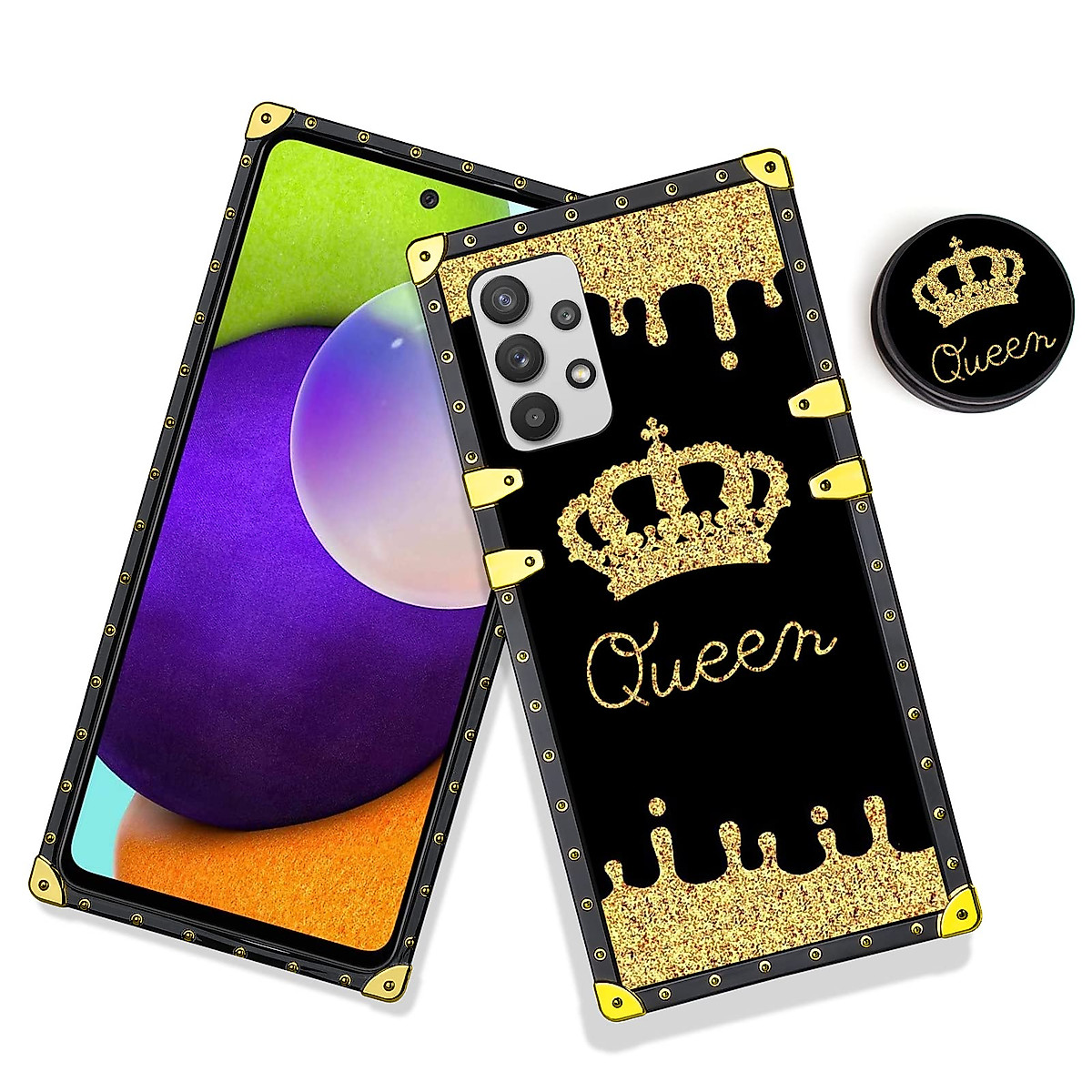 LSL Compatible with Samsung Galaxy A52 5G Phone Case, Queen Golden Crown Luxury TPU Plating Corner Shockproof Protection Cover for Women Girls, for Samsung Galaxy A52 5G