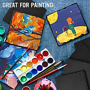 Slate Drink Coasters with Metal Holder, GOH DODD 4 Inch 8 Pieces Black Stone Coasters Bulk Cup Coaster Set for Bar Kitchen Home Apartment, Square