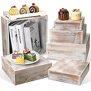 6 Pcs Wooden Display Stand Whitewashed Square Cake Stand Dessert Riser Wood Box Crate Style Display Stand Stackable Wooden Cupcake Stand for Home Bakery Decor Birthday Wedding Party Favors, 3 Sizes