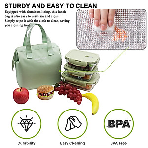 Mziart Insulated Lunch Bag Simple Bento Cooler Bag Lunch Tote Bag for Lunch Box for Women Men Adult Picnic Working Hiking Beach (Light Green)