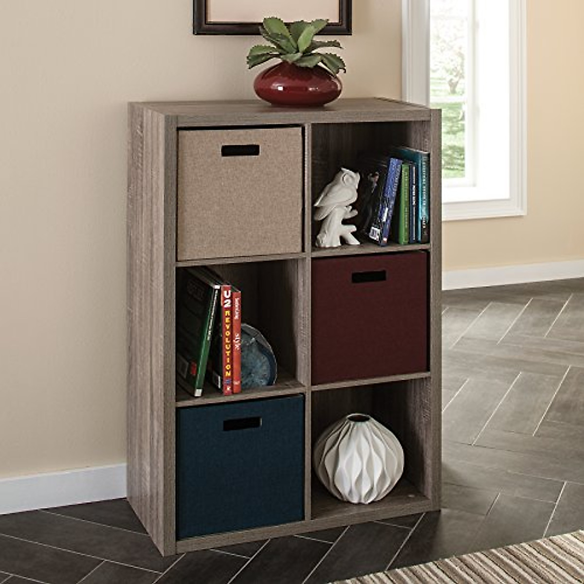 ClosetMaid 6 Cube Storage Shelf Organizer Bookshelf with Back Panel, Easy Assembly, Wood, Weathered Gray
