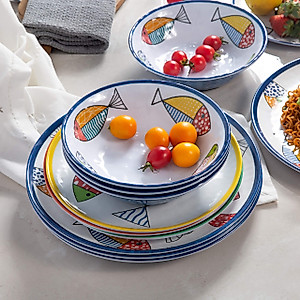 Gofunfun Melamine Dinnerware set for 4, Plates and Bowls Sets, Great for Camper, RV, Indoors Outdoors Use with Ocean Printed, Unbreakable
