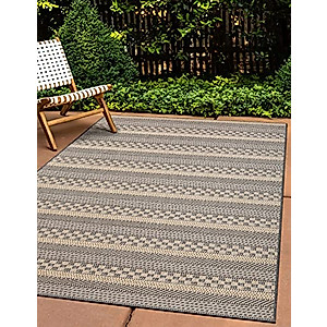 Sherloom Modern Indoor Outdoor Area Rugs 8x10 | Non-Shed - Non-Skid - Washable Rug Runner for Living Room, Dining, Entryway, Patio, Pool Deck | Menzis Collection | Charcoal