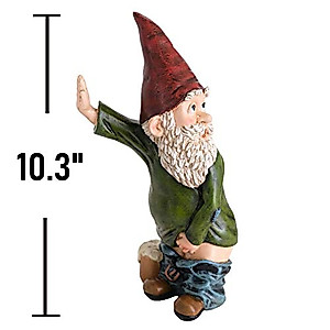 BELLA HAUS DESIGN Gnome Statue - 10.3" Tall Polyresin - Willy The Peeing Garden Gnome for Lawn Ornaments, Indoor or Outdoor Decorations - Red and Green Funny Gnomes
