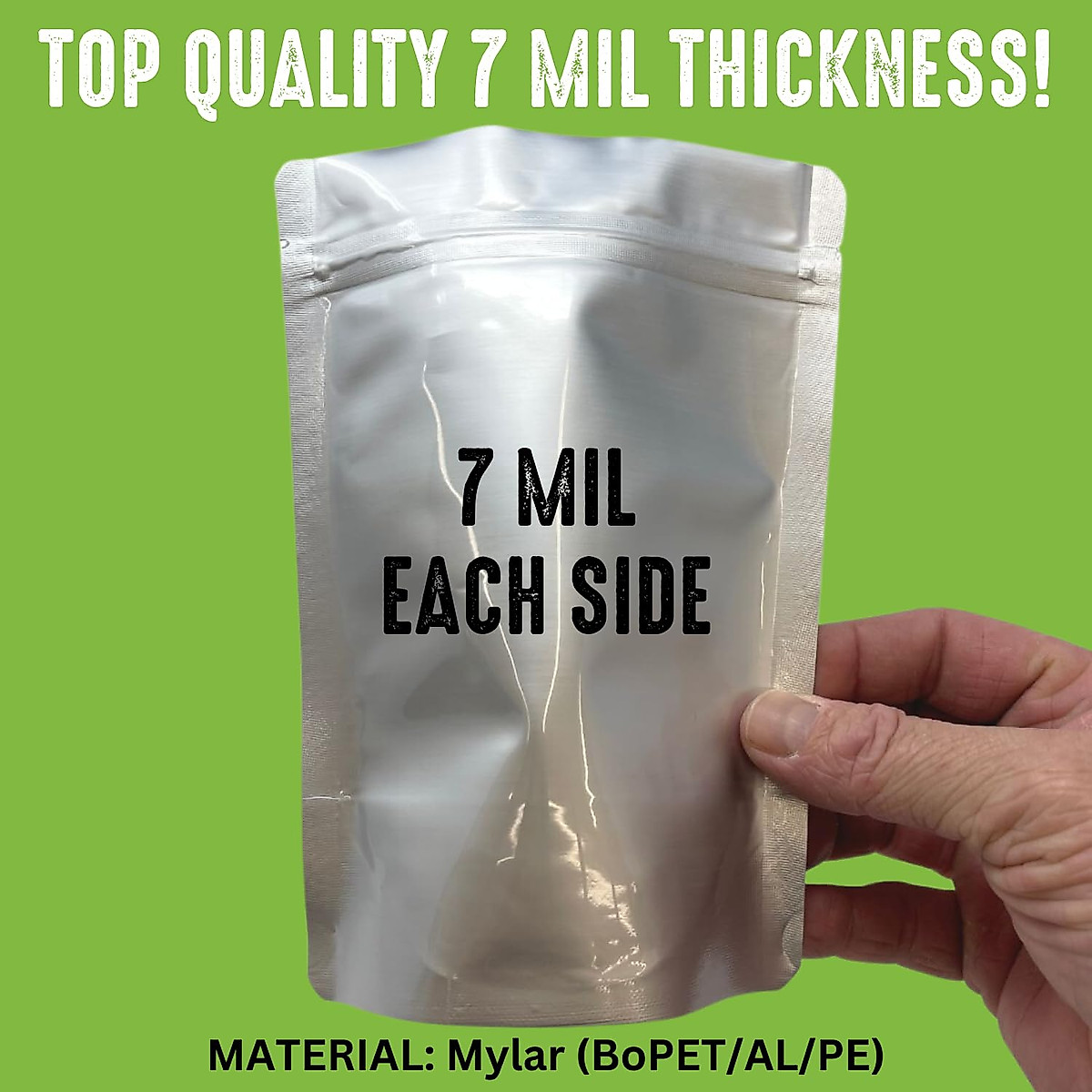 50 Mylar Bags for Food Storage, Airtight 7-Mil Thick Gusseted Zip Lock, Long Term, Reusable, Emergency Food Supply & Freeze Dryer Bags - 2 Quart 8x12 Inch