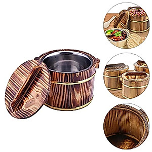 DOITOOL Wooden Rice Bucket Rice Cooking Steamer Bucket Sushi Rice Bowl Japanese Hangiri Sushi Oke Rice Mixing Tub with Liner Lid for Home Restaurant 20cm