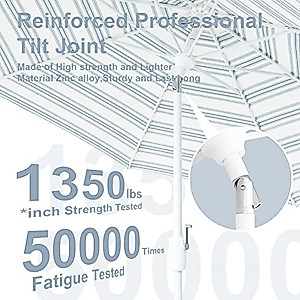 Tempera 9ft Striped Patio Umbrellas Outdoor Table Market Umbrellas with 2-year Nonfading Canopy, 8 Sturdy Ribs, Auto Tilt & Crank, Easy to set