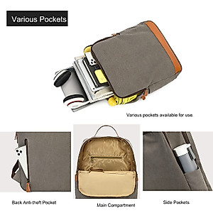 Shaelyka Canvas Laptop Backpack for Women & Men, Water-resistant Travel Backpacks Lightweight, Fit for 15.6 inches Laptop, Grey