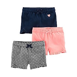 Simple Joys by Carter's Toddler Girls' Knit Shorts, Pack of 3, Pink/Grey/Navy, 2T