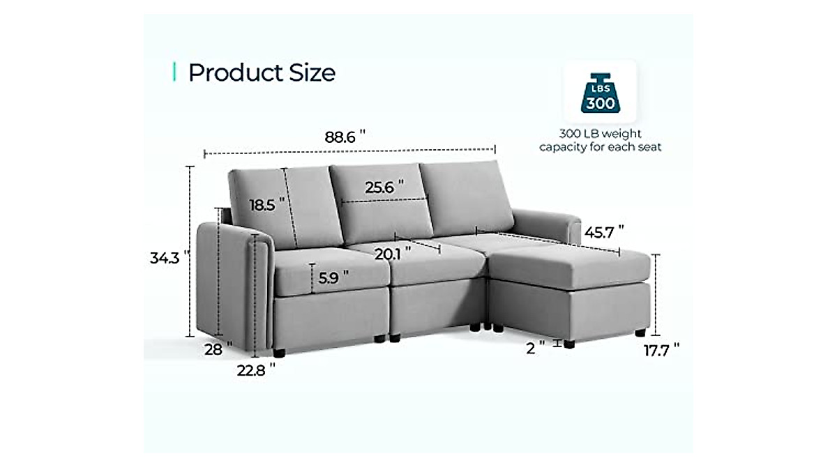 LINSY HOME Modular Sectional Sofa with Storage & Comfort