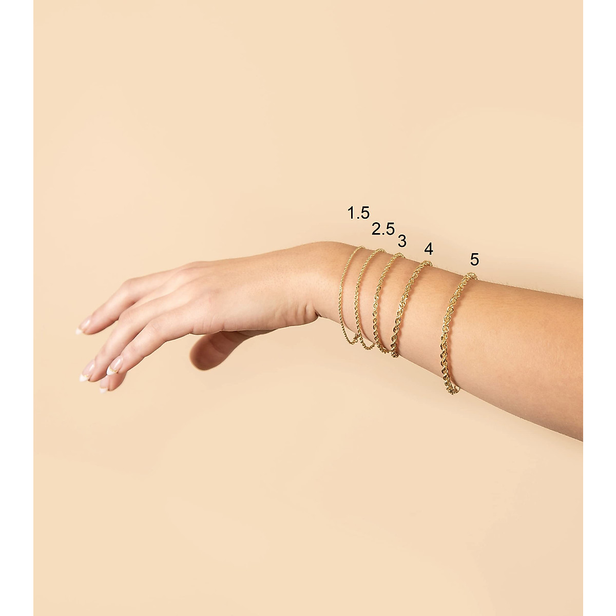 Olive & Chain 14k Solid Gold Rope Chain Bracelet for Men/Women, Diamond Cut, Yellow Gold, Hypoallergenic, Lobster Clasp Closure