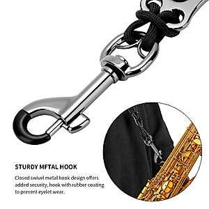 Rinastore Saxophone Strap Genuine Leather Sax Neck Strap with Soft Thick Pad for Soprano Tenor Alto Sax and Clarinets Oboes1