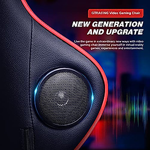 GTRACING Gaming Chair with Footrest Speakers Video Game Chair Bluetooth Music Heavy Duty Ergonomic Computer Office Desk Chair Red