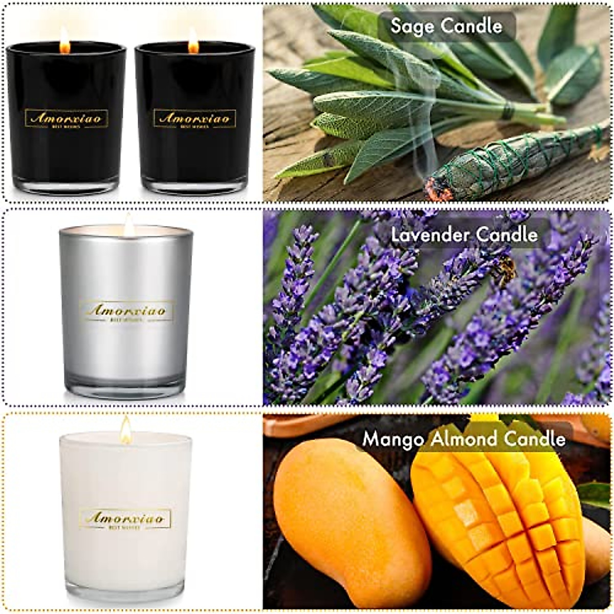 4 Pack Candles for Home Scented,Sage Candles for Cleansing House Long Lasting Burn Natural Soy Wax Candles,Candles Gifts for Women Mother's Day Gifts for Her,Lavender | Mango Almond | Sage Candle