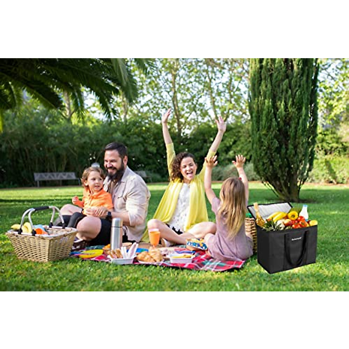 Homemell Insulated Reusable Grocery Shopping Bag with Zippered Top - Hot Delivery Bags Carrier - Keep Frozen Food Cold and Hot Food Warm - Hot Pizza Carrier- Collapsible and Foldable Large Travel Bag - Black Thermal Insulated Cooler Tote Bags