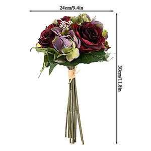 Hapeisy Artificial Flower Bridesmaids Sisters Hand Flowers Rose Bouquet Hand-Flowered Hydrangea Home Garden Decoration Photographing Props(Wine red)