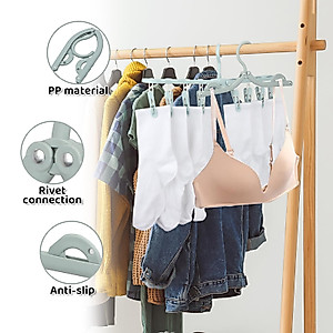 LMSAWK Hangers Foldable for Suitcase, Plastic Portable Hangers, Folding Sock Rack, Hangers for Traveling Camping RV Cruises, 12 Pcs of Hanger Add One Sock Clip, Bule