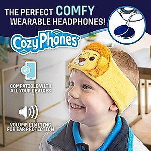 CozyPhones Kids Headphones Volume Limited with Thin Speakers & Super Soft Fleece Headband - Perfect Toddlers & Children's Earphones for Home, School & Travel - Lion