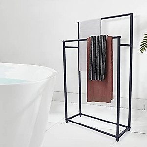2 Tier Bathroom Towel Rack, Modern Metal Freestanding Towel Rack Holder,Towel Organizer Stand Drying Rack for Bathroom,Black,Load 22lbs