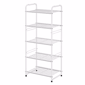 GEORIS 5- Tier Heavy Duty Wire Shelving Storage Rack | Modern Bathroom Shelf | Stackable Plant Standing Shelf Unit | Perfect for Kitchen, Living Room, Balcony | White