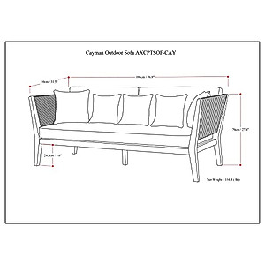 SIMPLIHOME Cayman 77 Inch Wide Contemporary Outdoor Sofa with Décor Pillows in Slate Grey Polyester Fabric, For the Living Room and Family Room