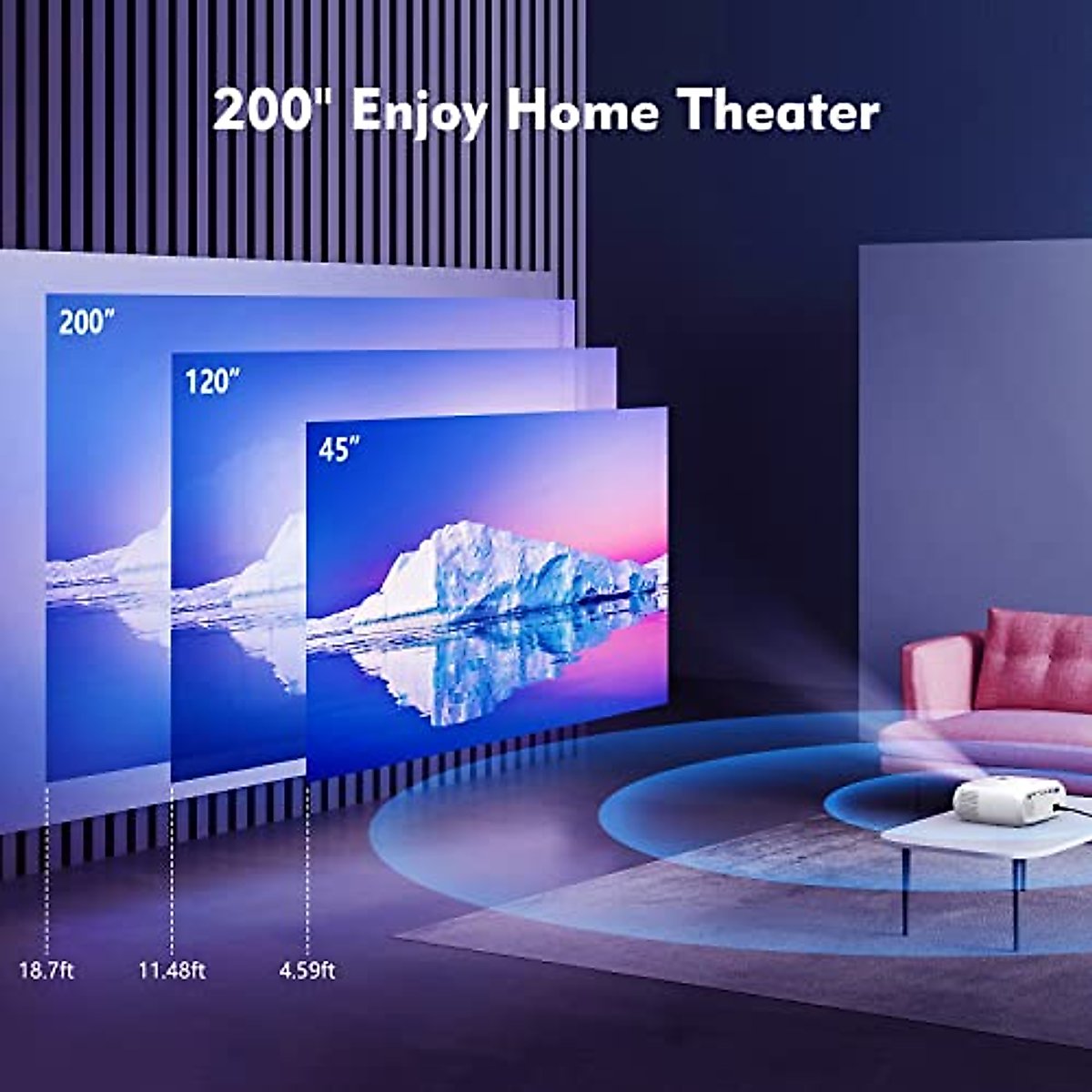 Cibest WiFi Projector Native 1080p, 8000L Movie Projector with High Contrast of 9000:1, Home Projector, Phone Projector, Compatible with iPhone, Android, TV Stick, etc. Comes with Projector Screen
