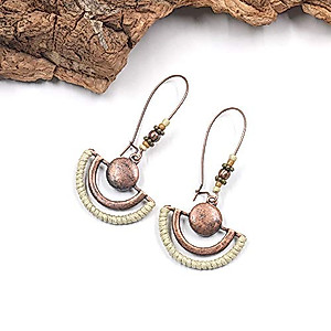 Lightweight Handmade Weave Boho Bohemian Fan Shape Earrings for Women Geometric Dangle Drop Hollow Half Round African Tribal Ethnic Jewelry (Copper)