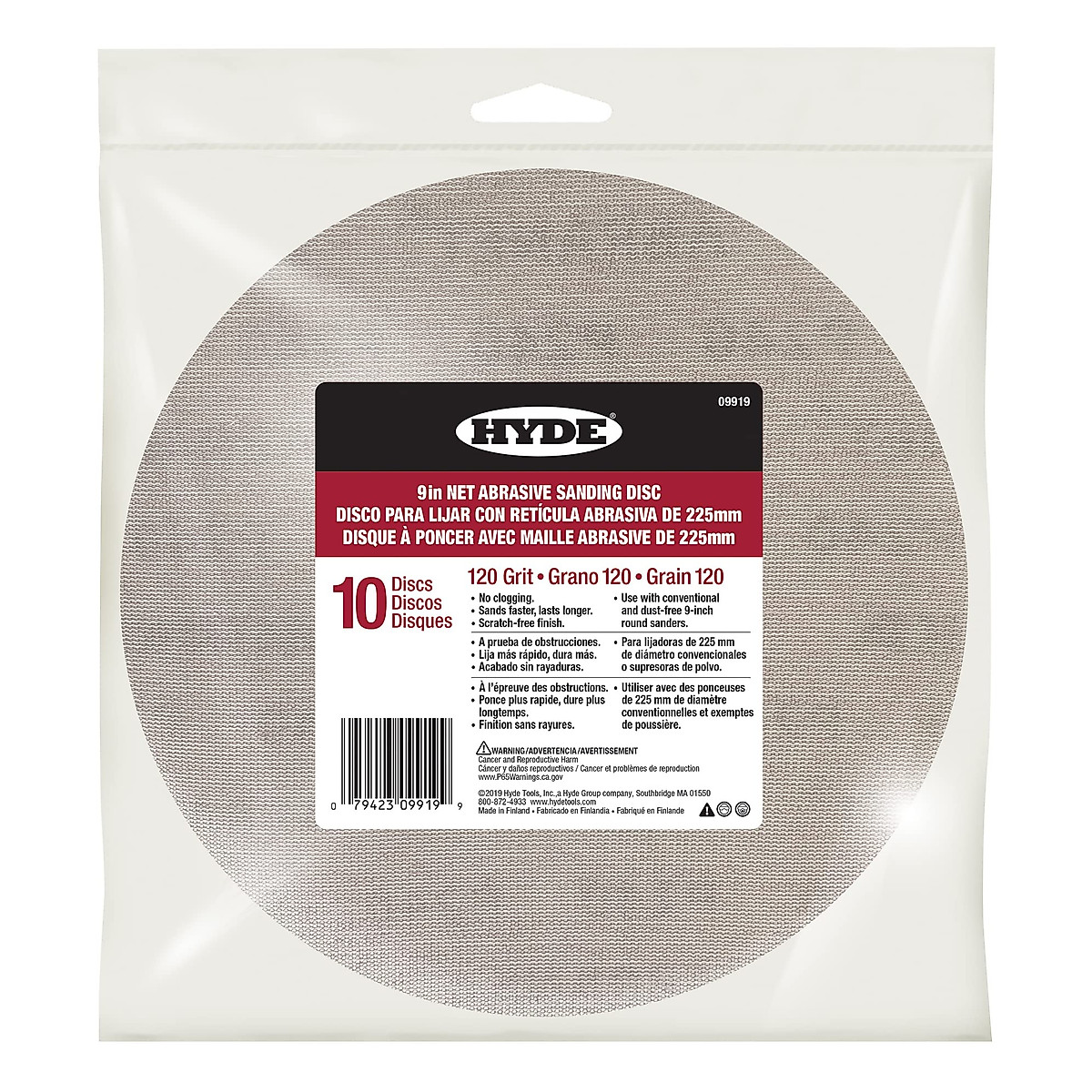 Hyde 09919 9" Disk Abrasive Sanding Net, 120 Grit, 10 Count. Large area Sanding, Fast Change abrasive sheets for a Scratch Free Smooth No-Sanding pattern.