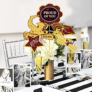 Graduation Party Decorations Maroon Gold 2023/Burgundy Gold Graduation Party Supplies Maroon Grad Table Centerpieces-24Pcs Burgundy Gold Black Graduation Sticks Class of 2023 Table Topper