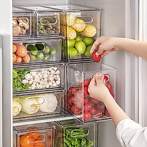 shopwithgreen Refrigerator Organizer Bins with Pull-out Drawer, Drawable Clear Fridge Drawer Organizer with Handle, Plastic Kitchen Pantry Storage Containers