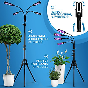 Everlasting Comfort Grow Lights for Indoor Plants Full Spectrum - LED Grow Light (4 Lamps), 3-18 Hour Timer, Adjustable 63" Tripod, Indoor Grow Lights for House Plants, Plant Light for Seed Starting