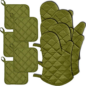 Lobyn Value Pack Pot Holders and Oven Mitts Sets, Kitchen Mitts and Pot Holders Sets, Kitchen Mittens and Pot Holder Set, Potholder Set, Mittens Kitchen Sage Design