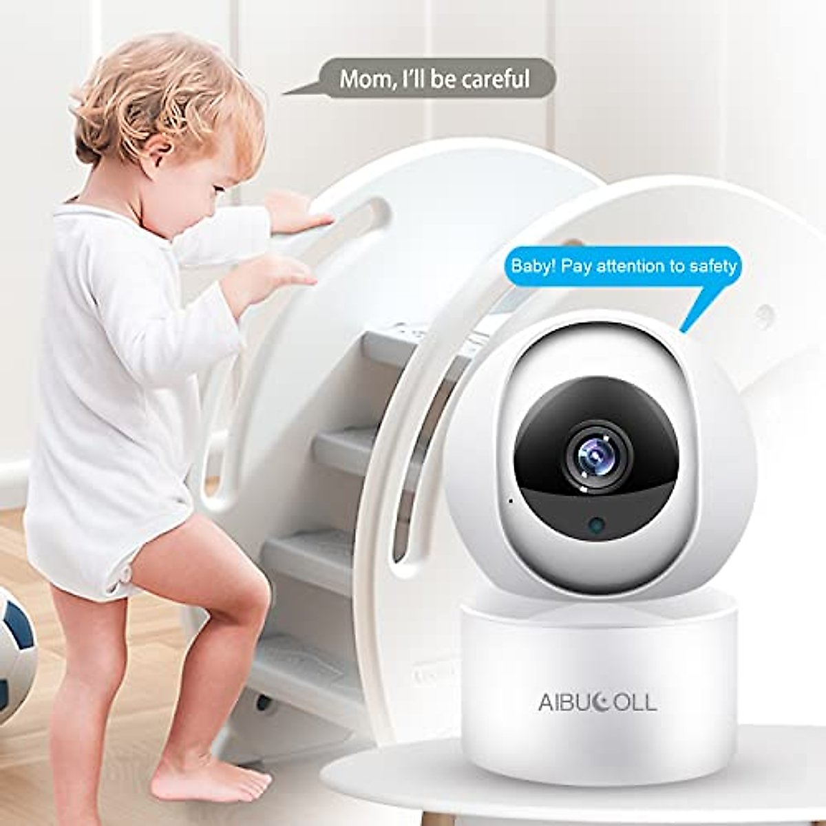 AIBUCOLL WiFi Monitor Indoor Home Security Camera- Smart Baby and Pet Monitor- Movement and Sound Detection- 1080P Camera Resolution-Night Vision Motion- Compatible with Apple and Android